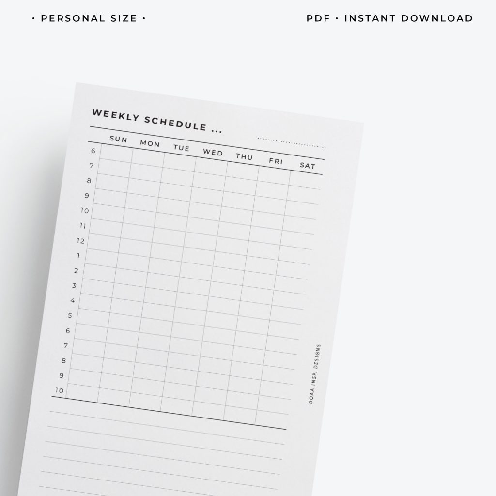 Weekly Schedule on one page – Minimal – Doaa inspiring Designs