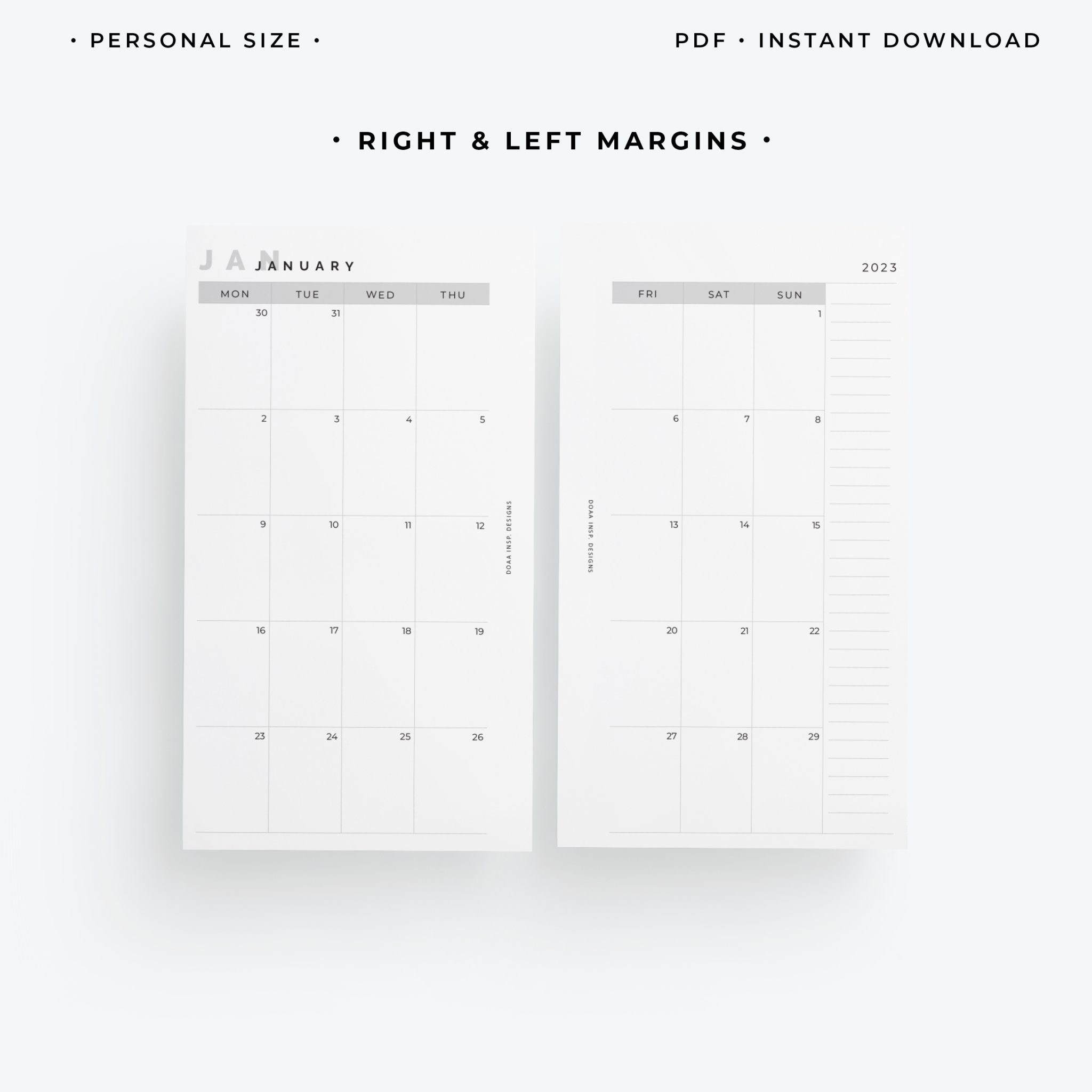 2023 Monthly planner (MO2P) – Grey collection – Doaa inspiring Designs