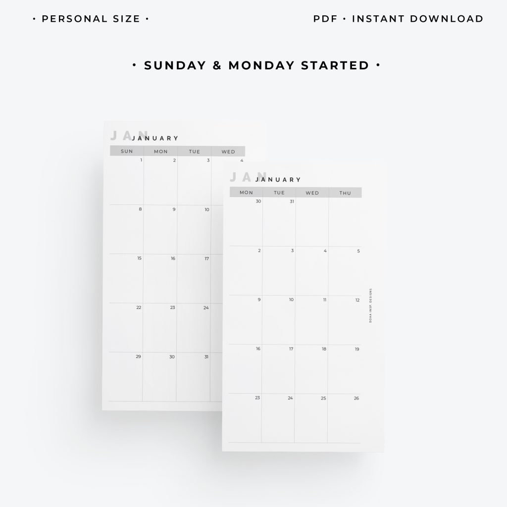 2023 Monthly planner (MO2P) – Grey collection – Doaa inspiring Designs